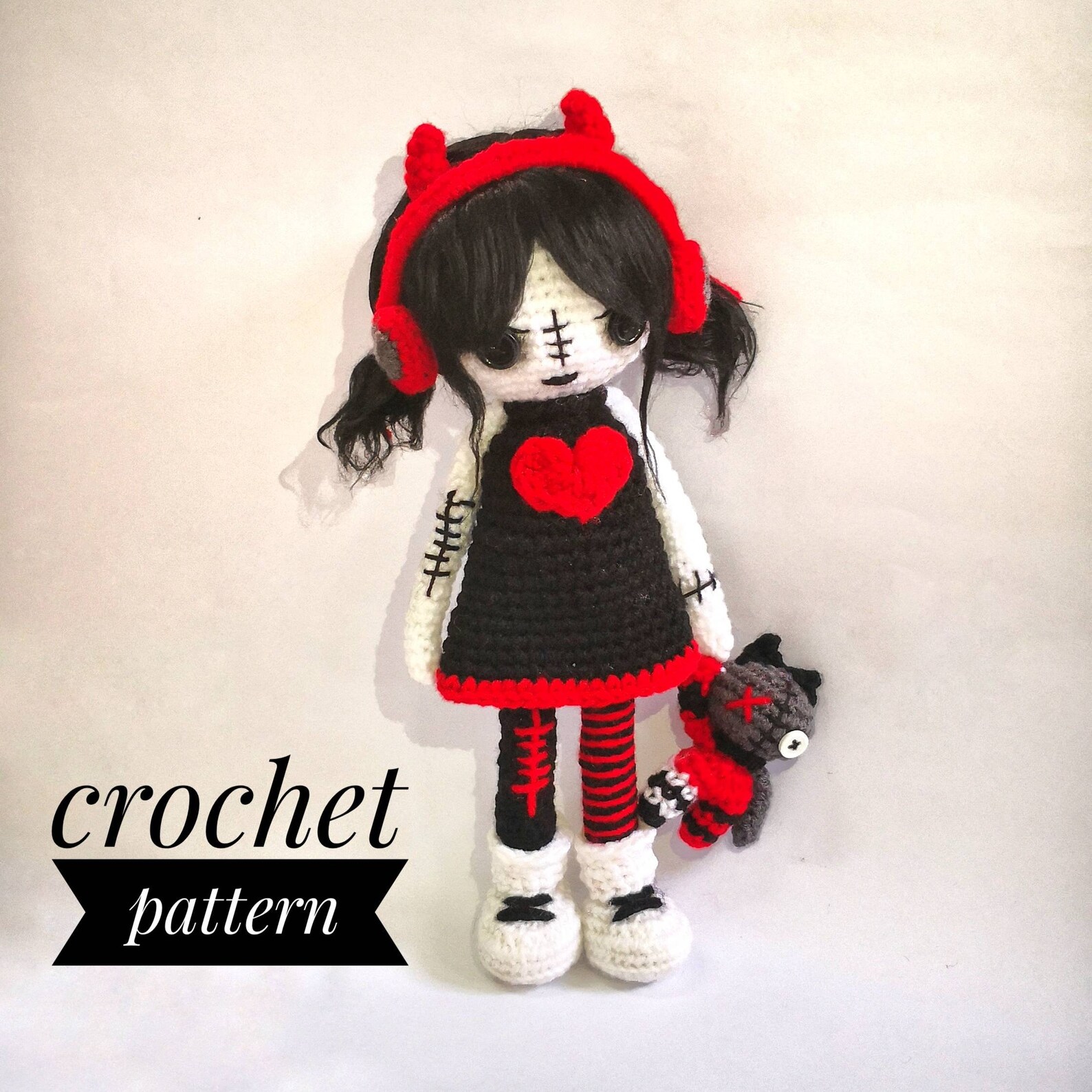 SALE 5 CROCHET PATTERNS Rebellious Grunge Girl, Punk Rock Emo Doll ...