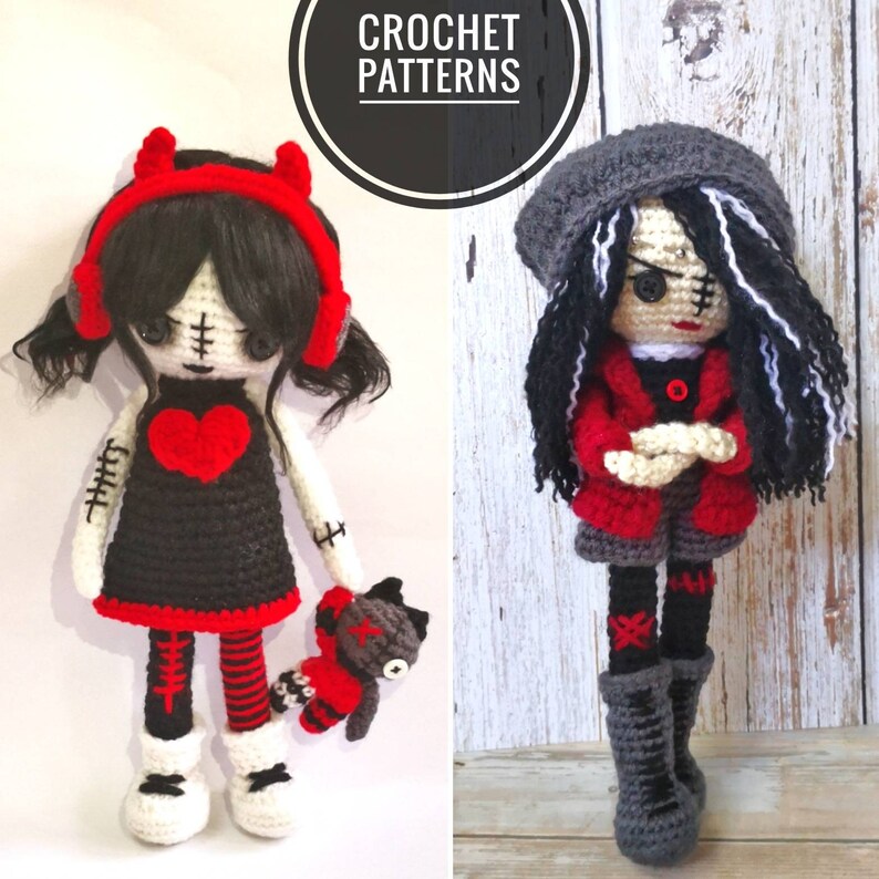 SALE 2 CROCHET PATTERNS Rebellious Grunge Girl, Punk Rock Emo Doll ...