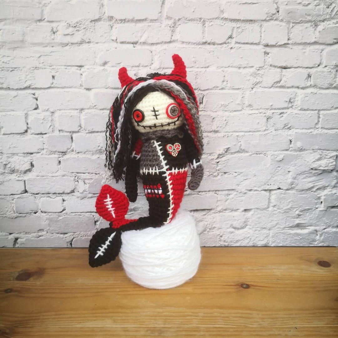 Crochet Mermaid, Goth Voodoo Doll, Mermaid Doll, Scary Doll, Halloween ...
