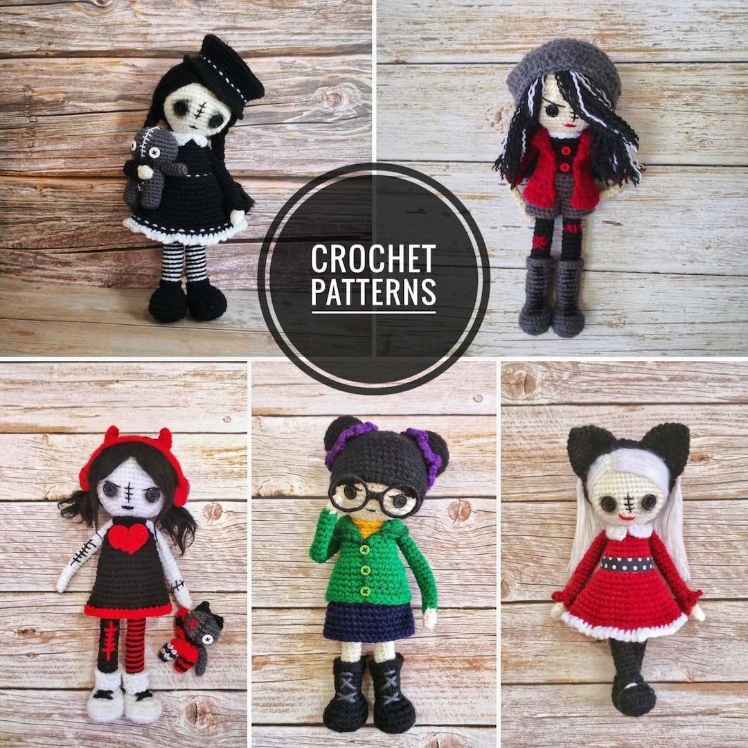 SALE 5 CROCHET PATTERNS Rebellious Grunge Girl, Punk Rock Emo Doll ...
