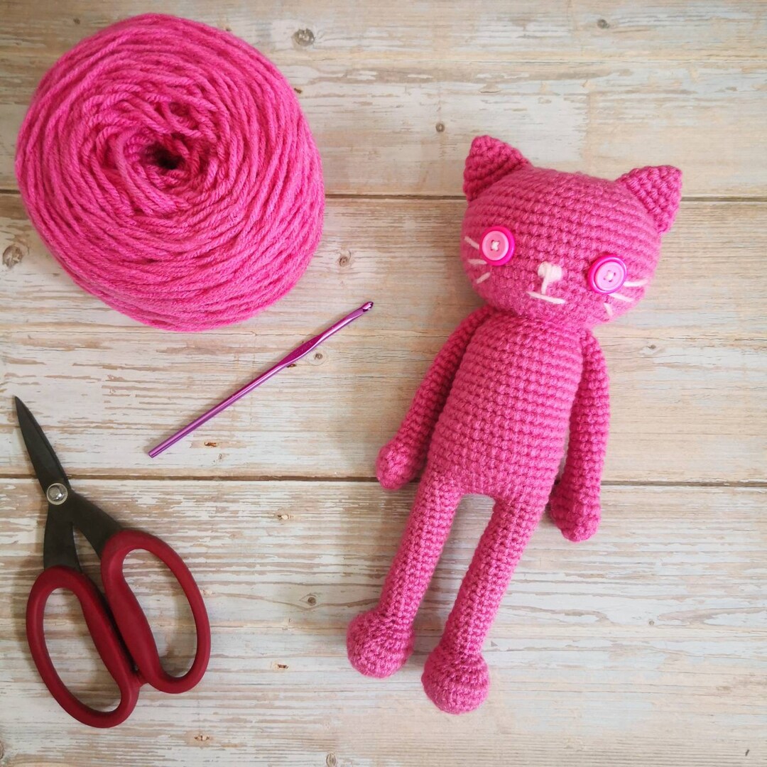Crocheted Cat, Whimsical Amigurumi Cat, Gift for Cat Lovers, Raspberry ...