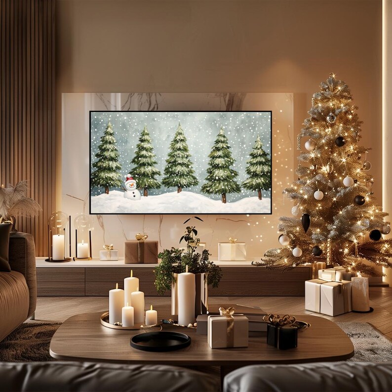 Samsung Frame TV Art - Xmas Trees in the Snow Painting - Etsy