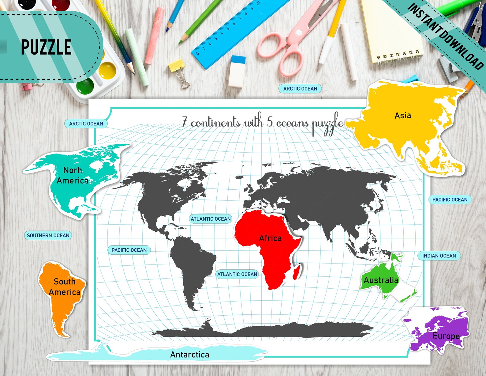 World Map Interactive Puzzle Printable world map Puzzle 7 | Etsy