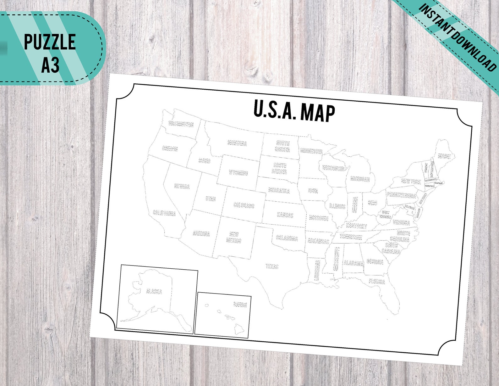 Digital Printable Coloring USA MAP Puzzle Homeschool - Etsy