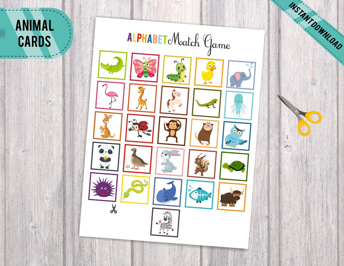Animals Alphabet Matching Game Print Cut and Play Letters | Etsy