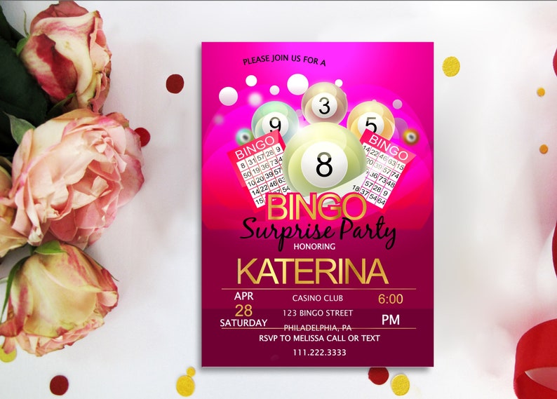 Pink Surprise Bingo Invitation. Bingo Balls Birthday - Etsy