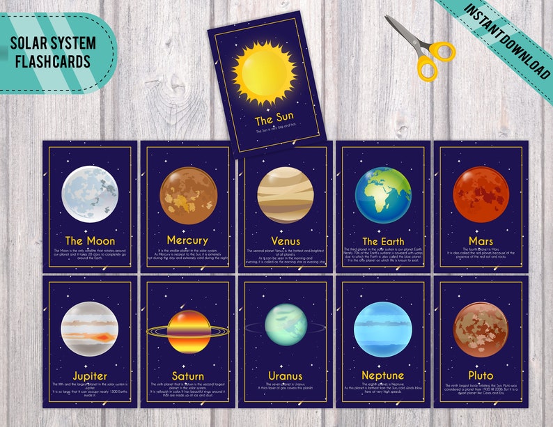 Solar System Flash Cards Planets Flashcard Universe - Etsy