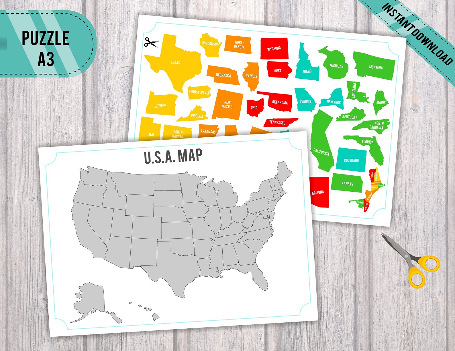 Instant Download Printable USA MAP Puzzle Homeschool - Etsy