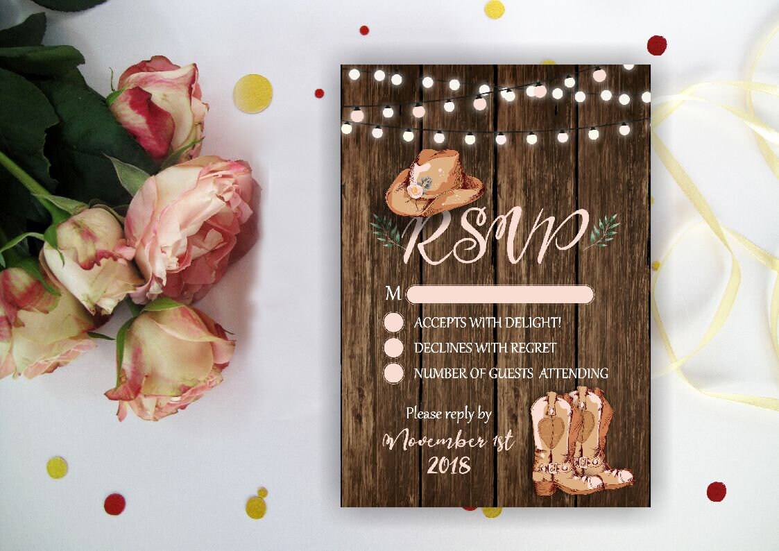 Pink Cowgirl Boots and Hat RSVP Card Rustic Western RSVP Card | Etsy