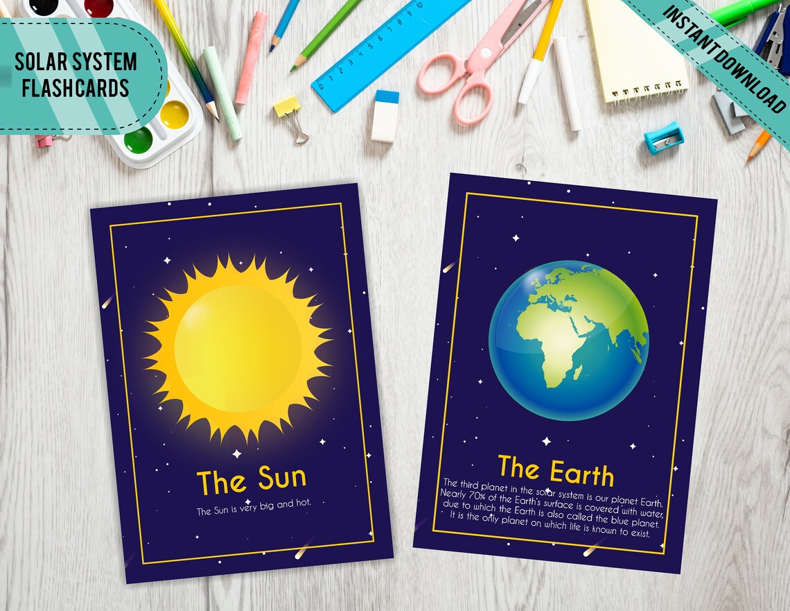 Solar System Flash Cards Planets Flashcard Universe - Etsy