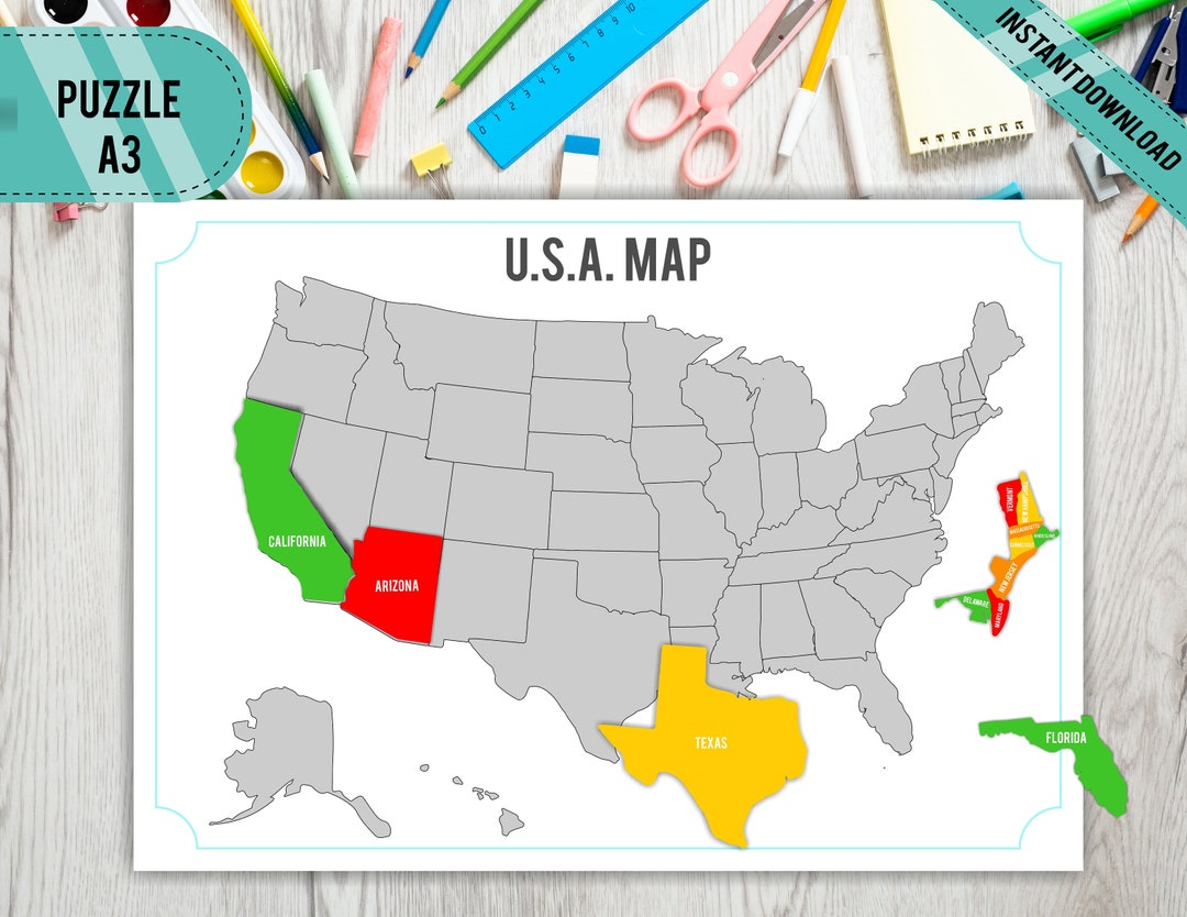 Instant Download Printable USA MAP Puzzle Homeschool - Etsy