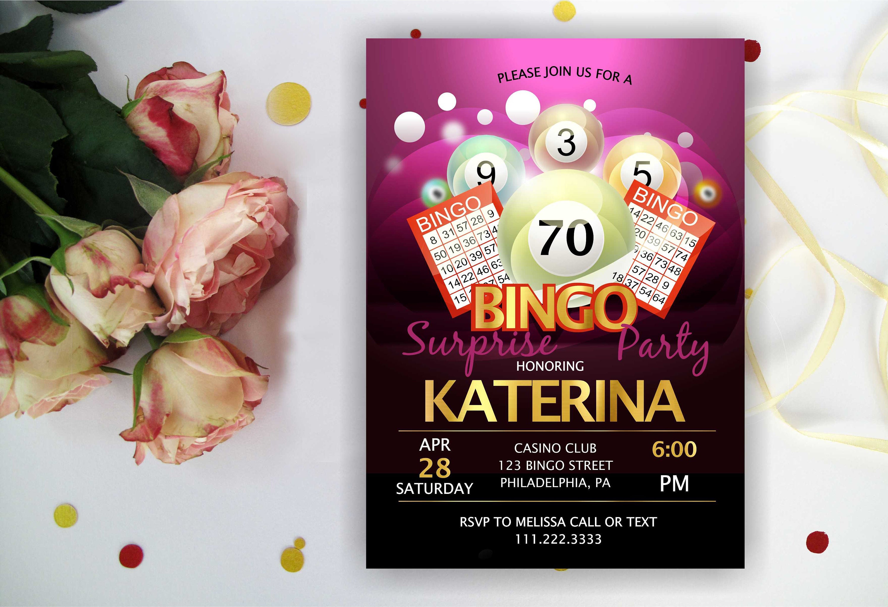 Purple Surprise Bingo Invitation. Bingo Balls Birthday - Etsy