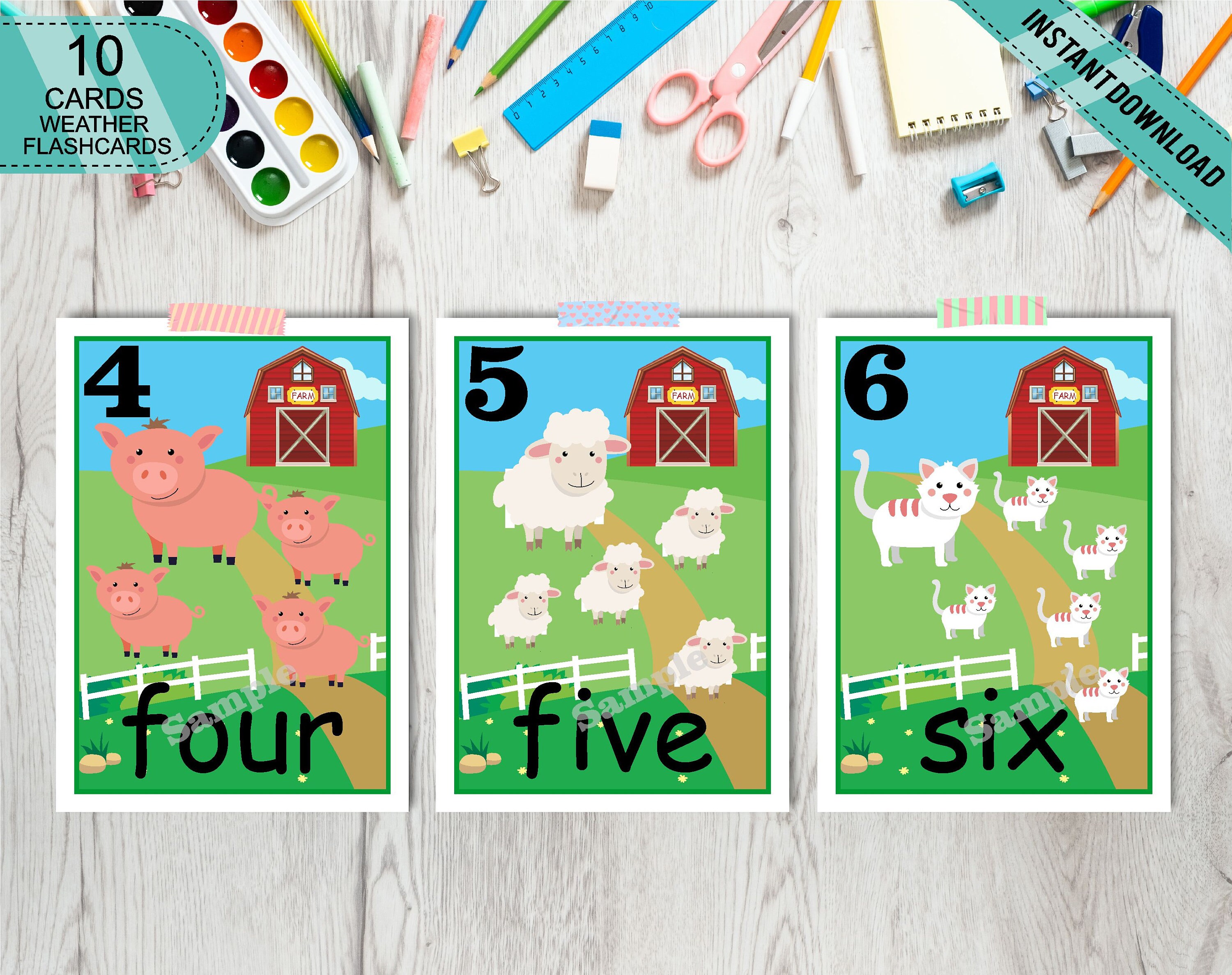 Farm Animals Number Flashcards Farm Number Cards Home School | Etsy Canada