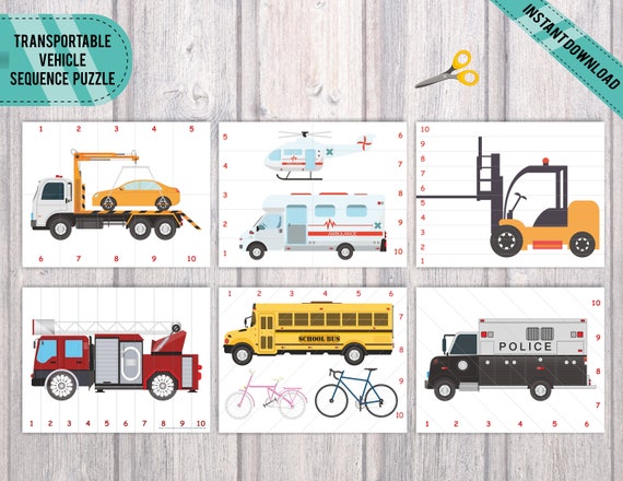 Transportable vehicle sequence puzzle Number Puzzle | Etsy