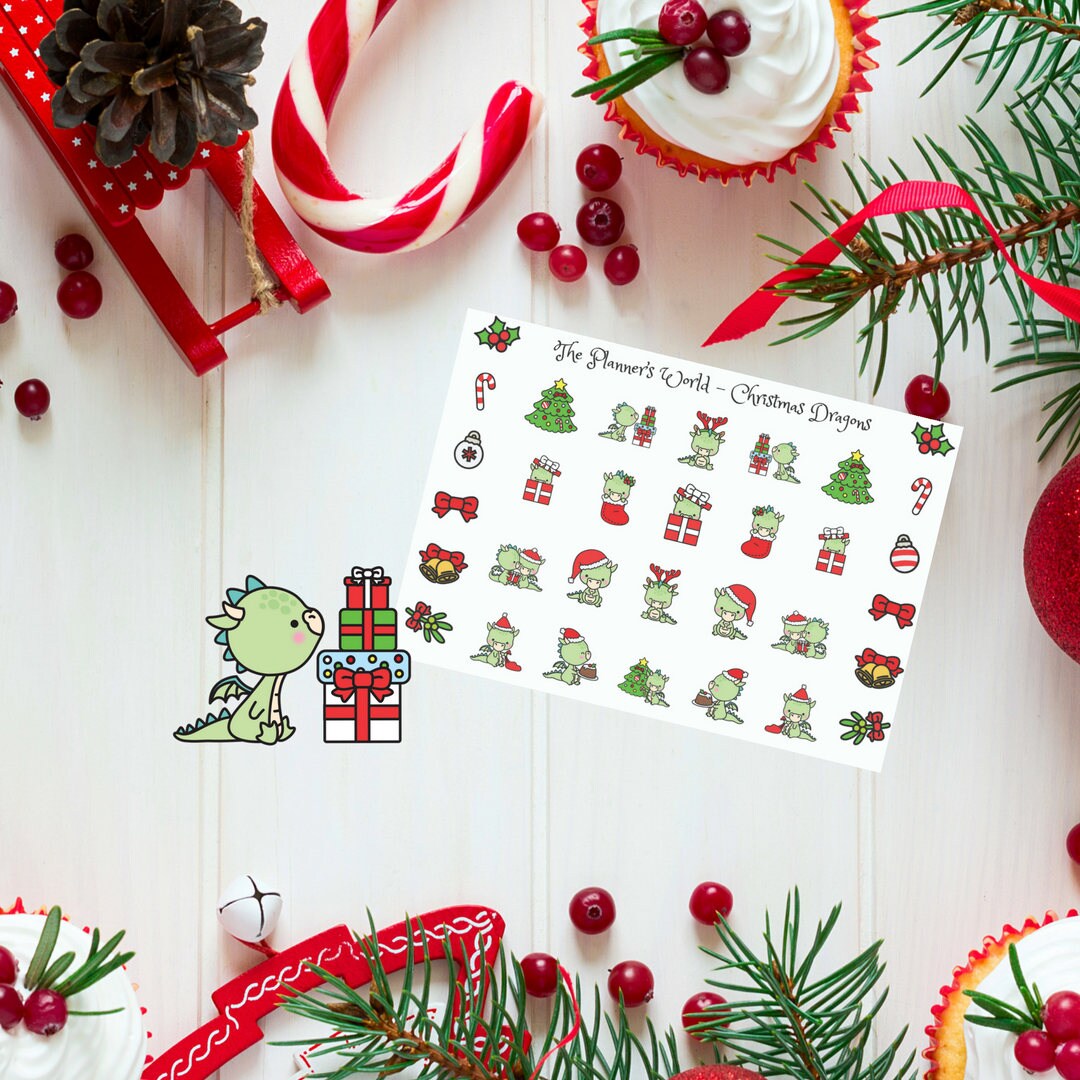 Dragon Planner Stickers Christmas Dragons - Etsy