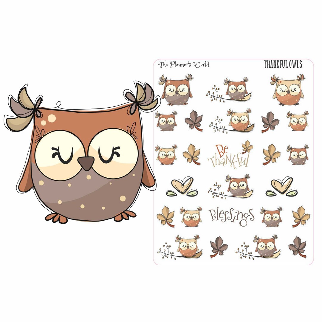 Thankful Owls Planner Stickers – Cute Owl Thanksgiving Fall Decorative ...