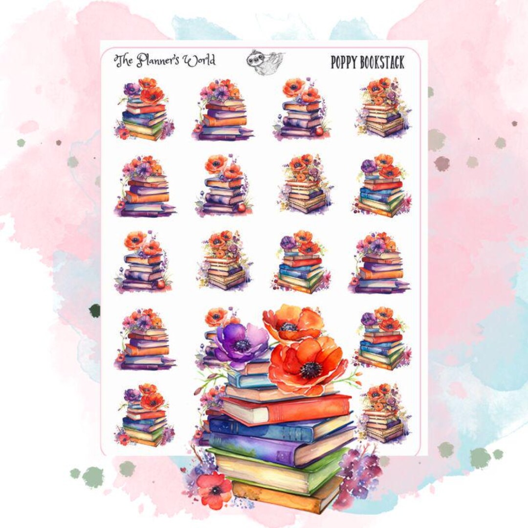 Poppy Book Stack Planner Stickers Reading Love - Etsy