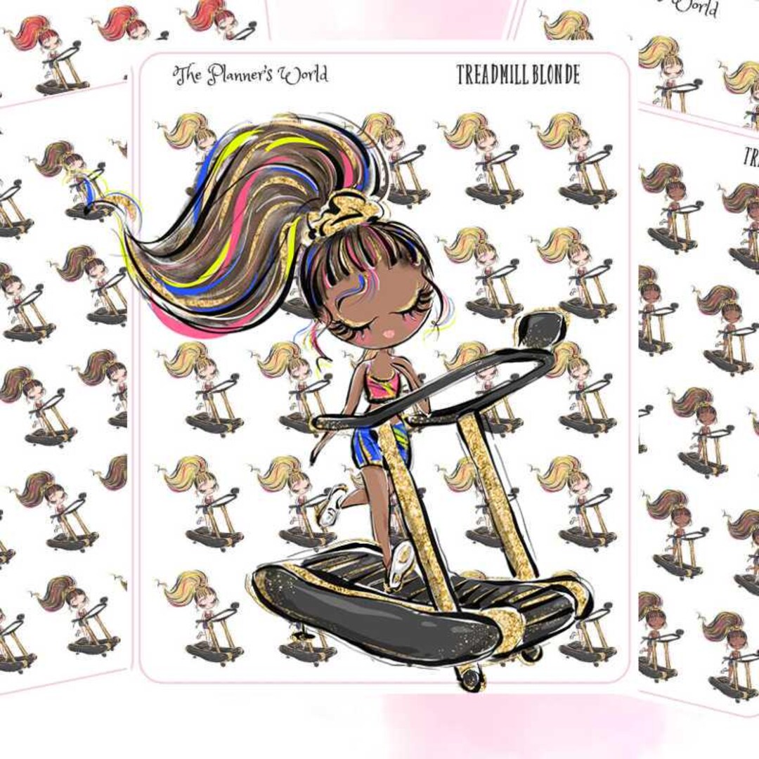 Gym Character Treadmill Stickers for Workout and Fitness Journal - Girl ...