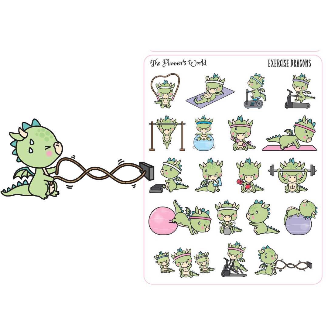 Dragon Planner Stickers - Exercise Dragons - Etsy