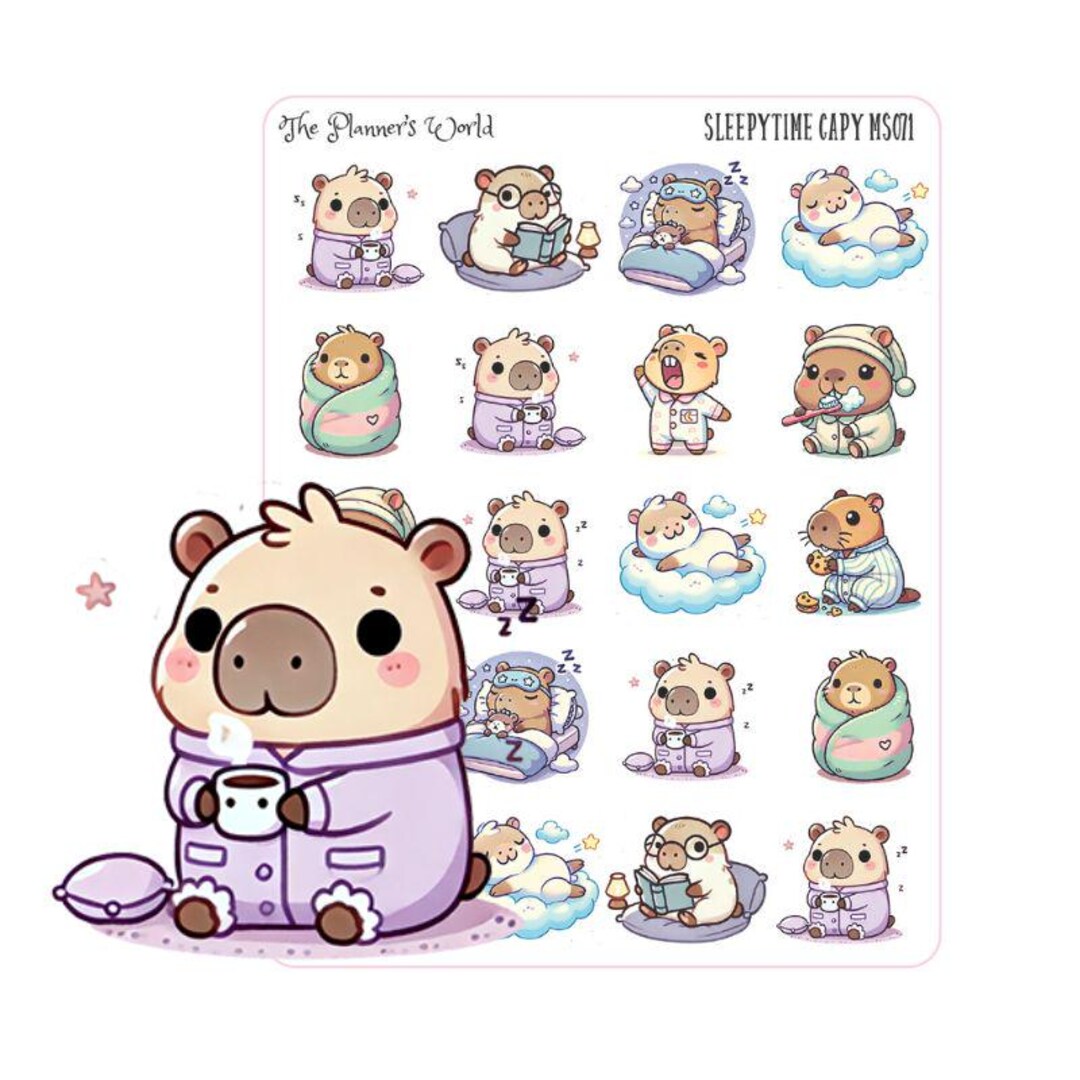 Kawaii Capybara Planner Stickers – Cute Animal Character Sticker Sheet ...