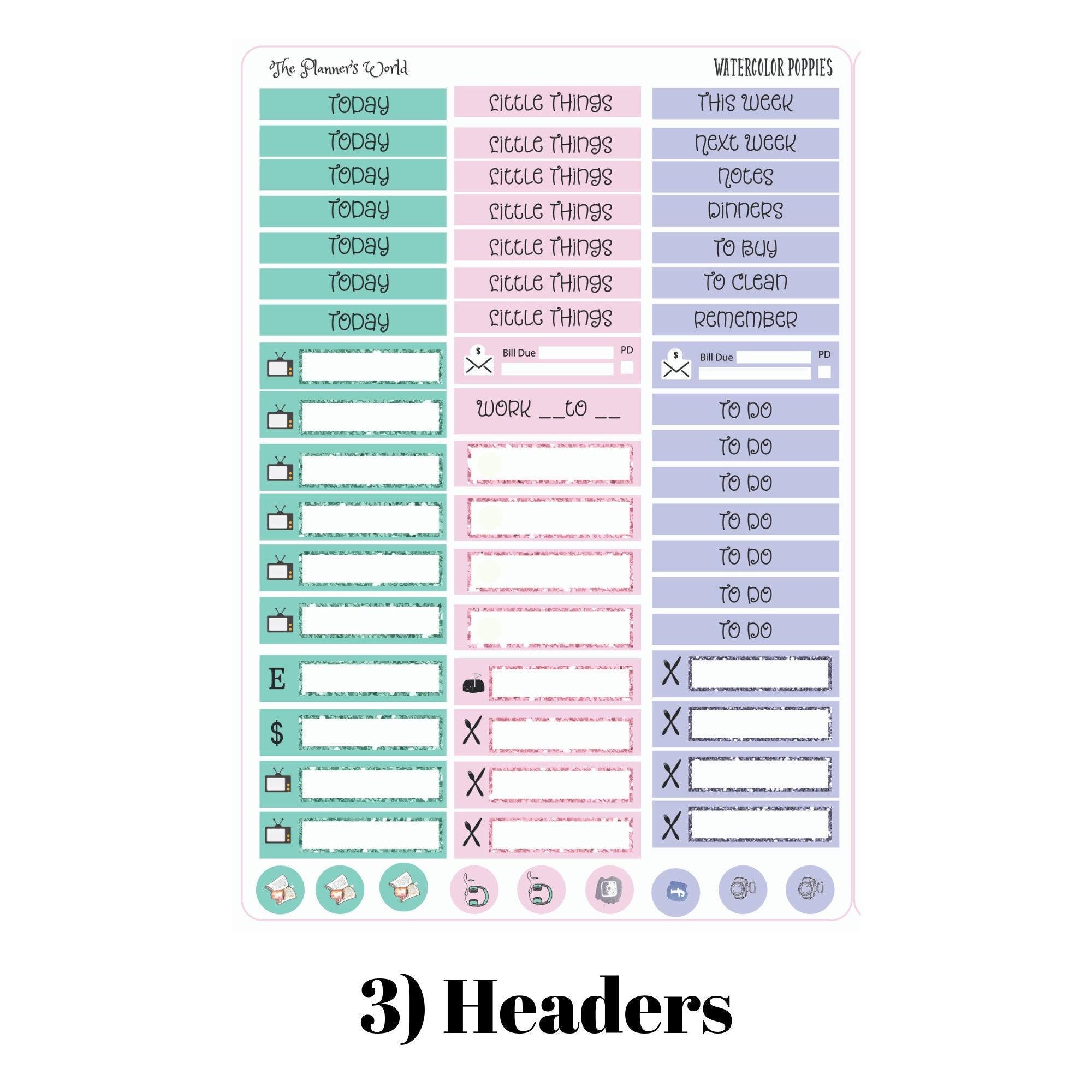 KIT-130 WEEKLY || Watercolor Poppies - WEEKLY Planner Sticker Kit - Etsy