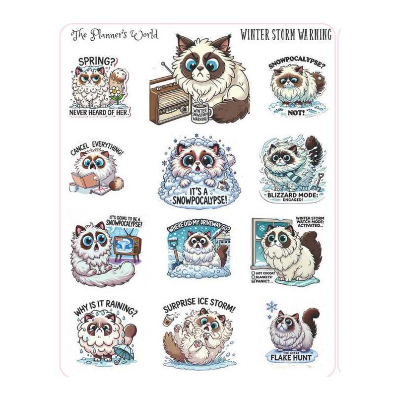 Weather Planner Stickers - Cute Cat Sticker Sheet - Winter Storm ...
