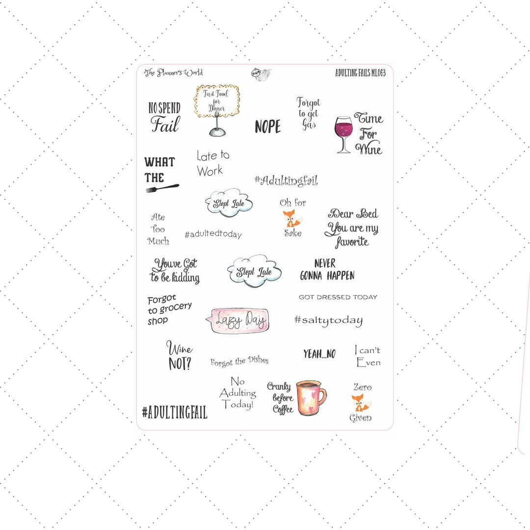 Sarcastic Funny Stickers - Adulting Fails Planner Stickers - Etsy