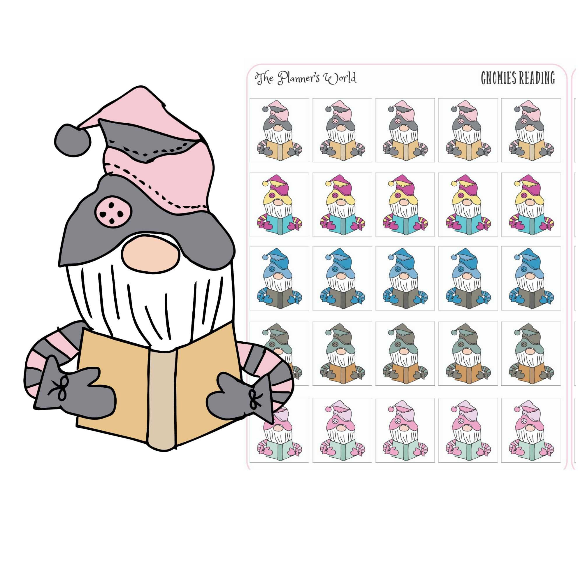 Gnome Planner Stickers Reading Gnomes | Etsy