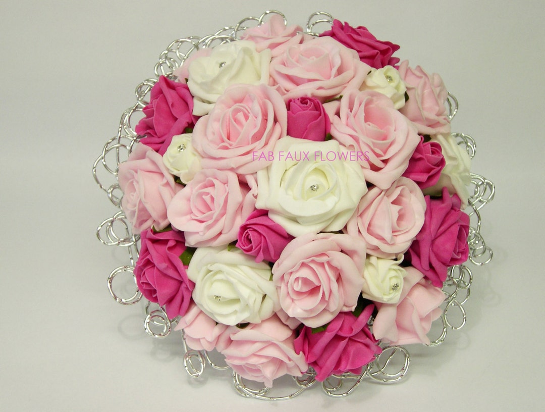 Wire Posy / Wedding Bouquet / Pink & Ivory Bouquet - Etsy