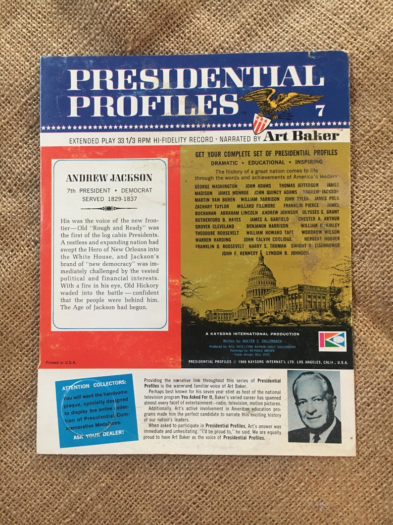 Vintage 1960’s Classroom Audio Visual Aid: PRESIDENTIAL Profiles..”the ...