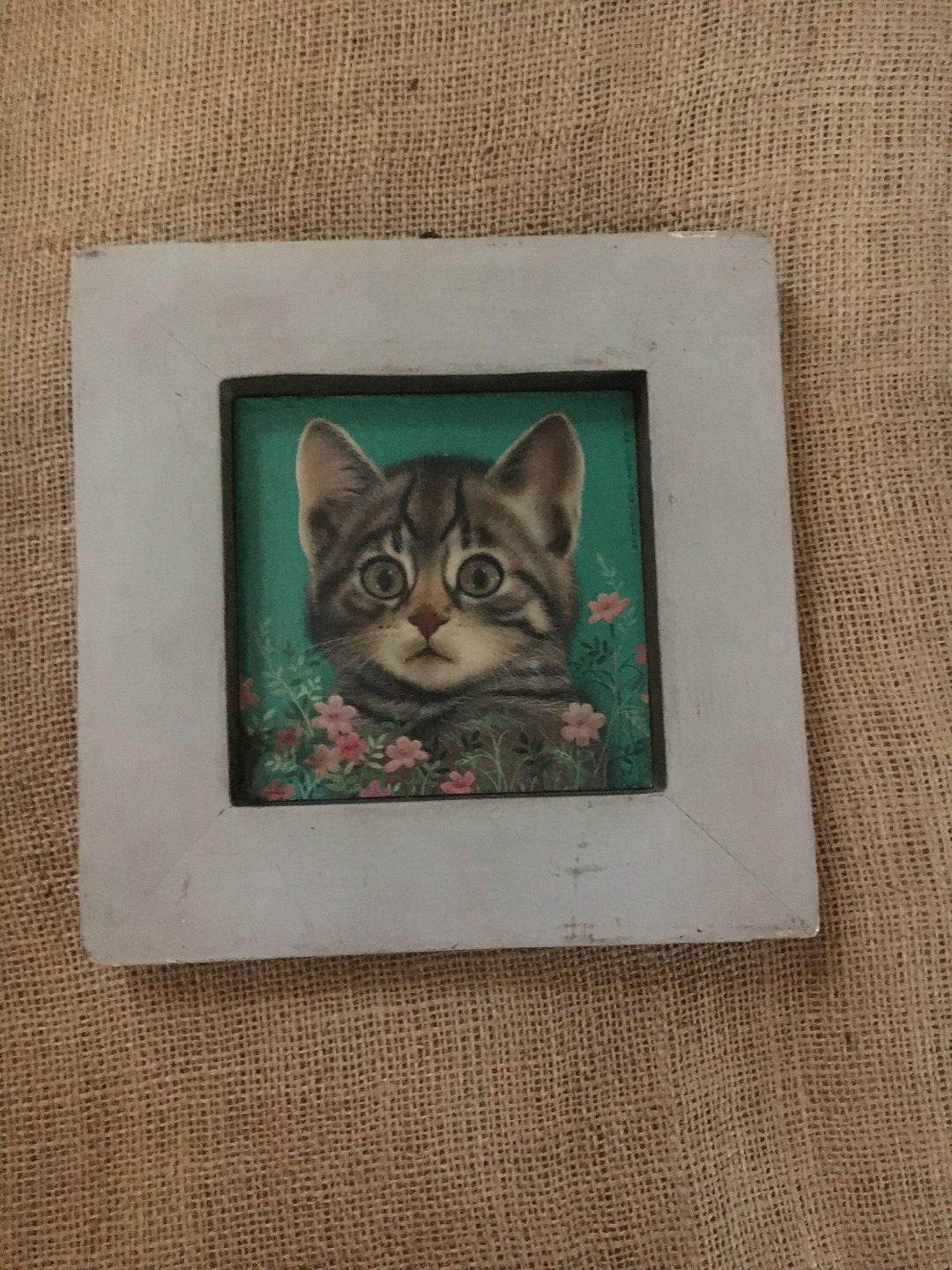 Vintage Oil on Masonite Painting: Wide-eyed Tabby Kitten by Starr Scott ...
