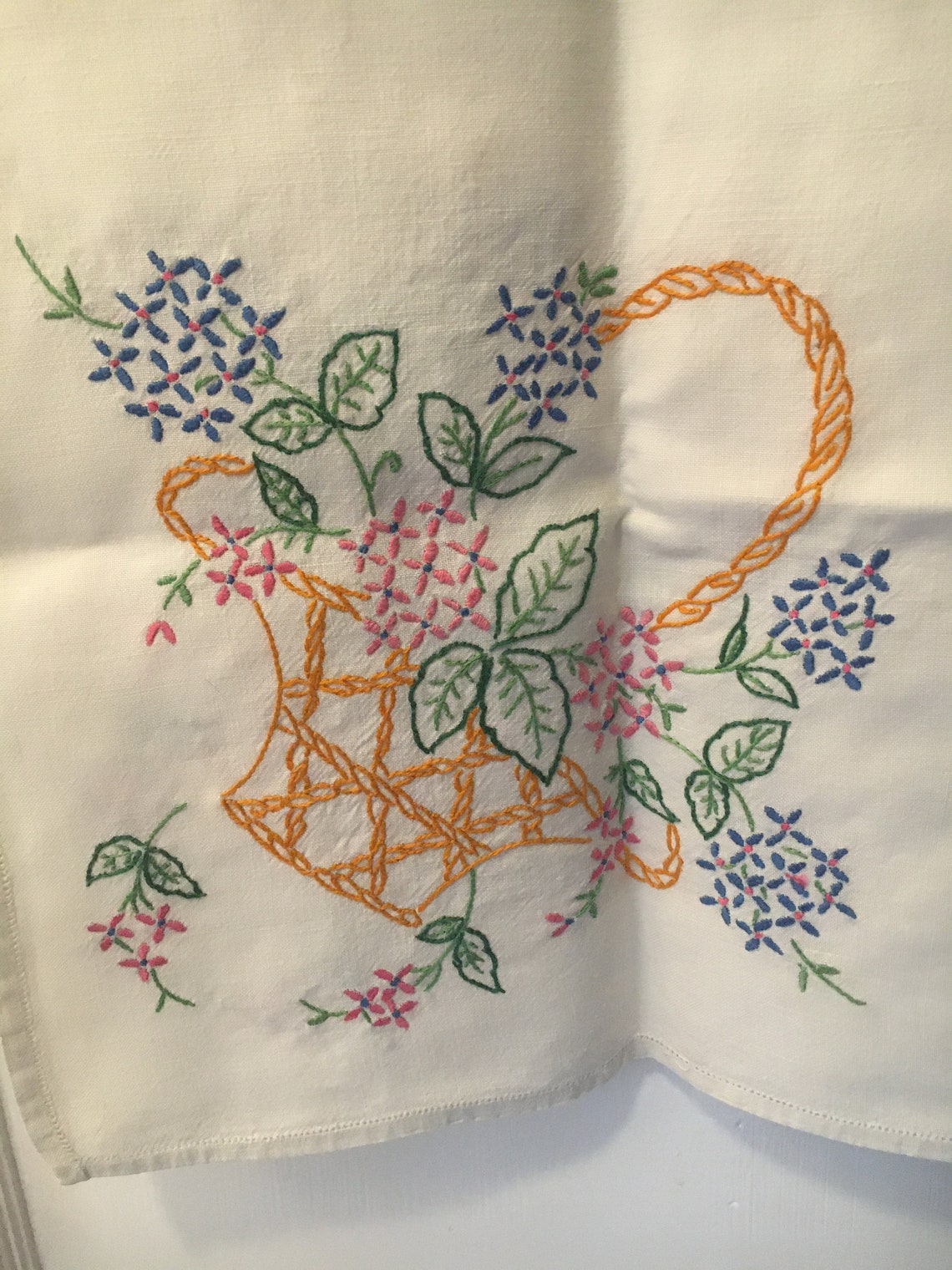 Antique Hand Embroidered Beautiful Linen Tablecloth W/Large | Etsy