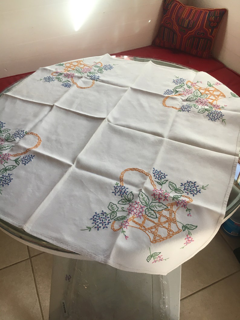 Antique Hand Embroidered Beautiful Linen Tablecloth W/large - Etsy