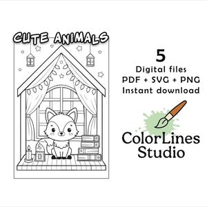 Kawaii Animal Coloring Pages | Cat Fox Bunny Deer Reading Baking | Cozy ...
