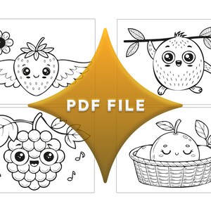 Cute Fruit: Fun Easy Coloring Pages for Kids | Printable Kawaii Fruits ...