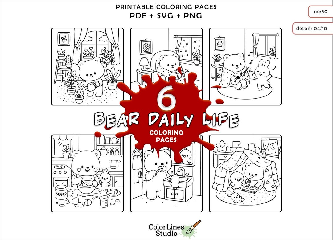 Kawaii Bear Coloring Pages – 6 Cute Printable Sheets for Kids | Daily ...