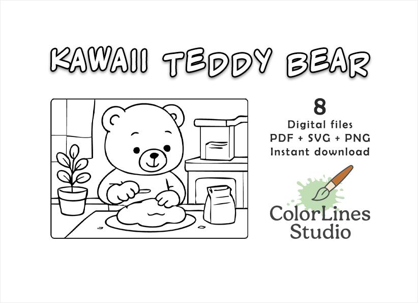 Kawaii Bear Coloring Pages, 8 Cute Printable Sheets for Kids | Daily ...