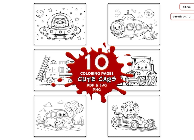 Cute Vehicle Car Coloring Pages | Submarine Spaceship Tractor Police ...