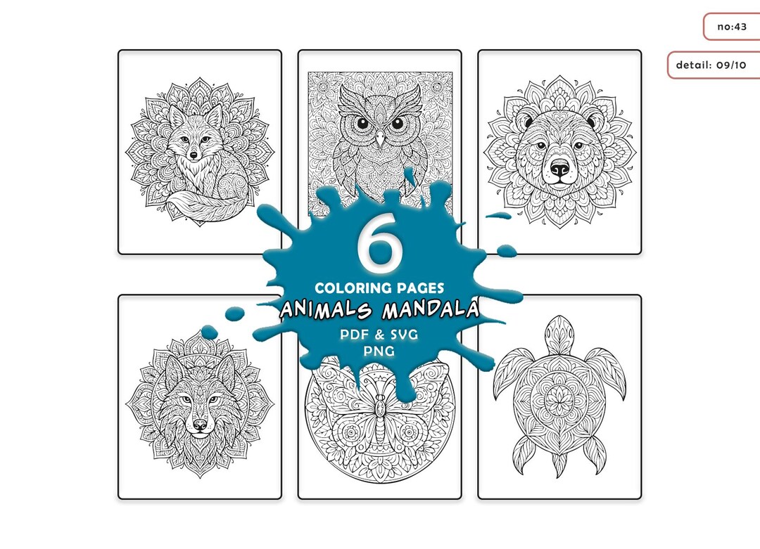 Animal Mandala Coloring Pages | Fox Owl Bear Wolf Butterfly Turtle ...