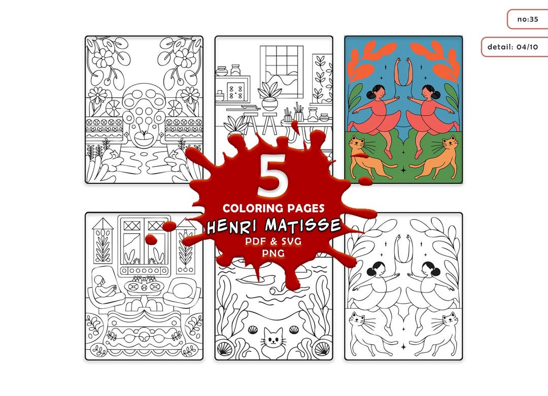 Matisse Style Coloring Pages | Modern Art Cats Dancers Plants ...