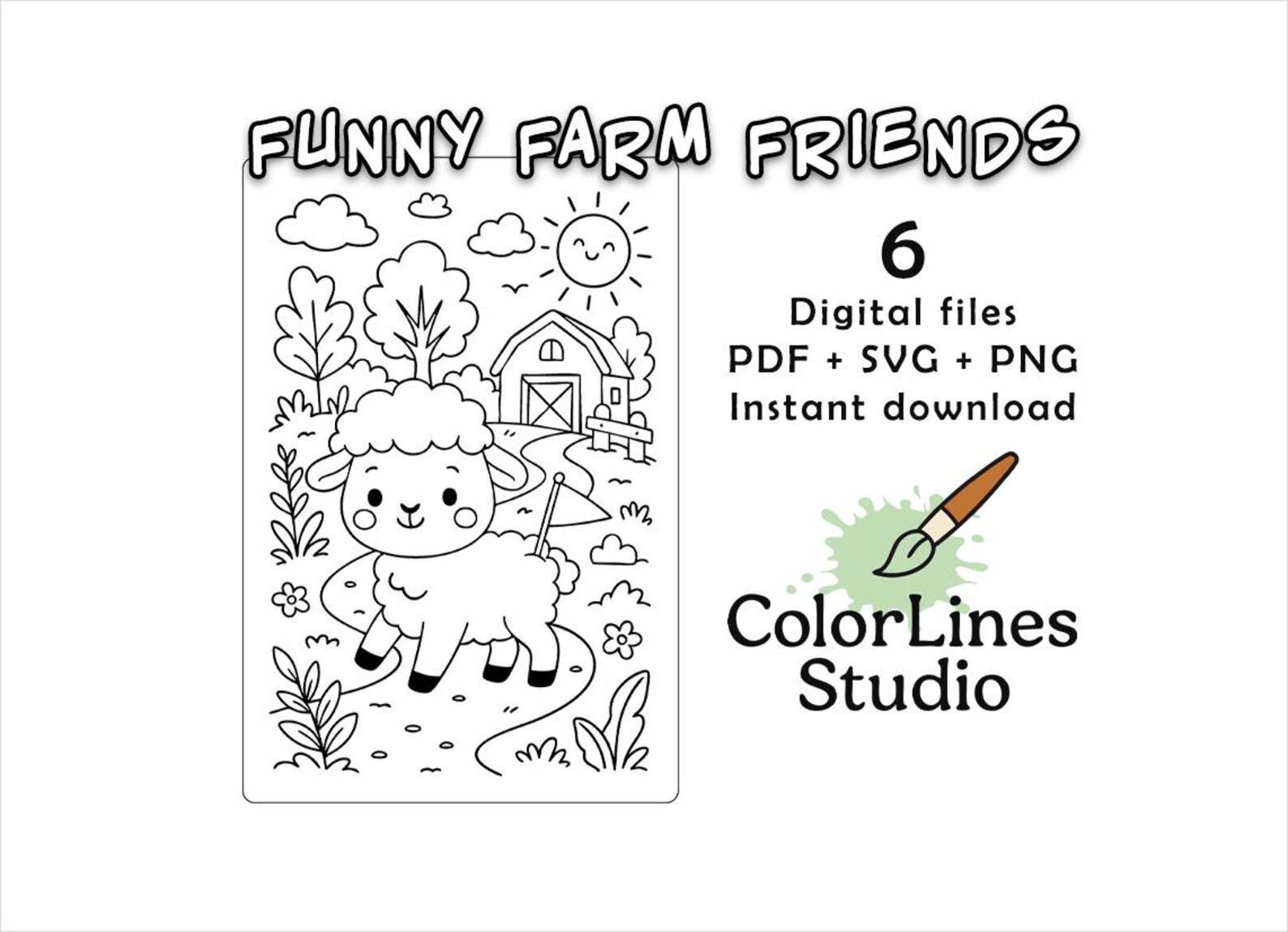Farm Animal Coloring Pages for Kids – 6 Cute Printable Sheets ...