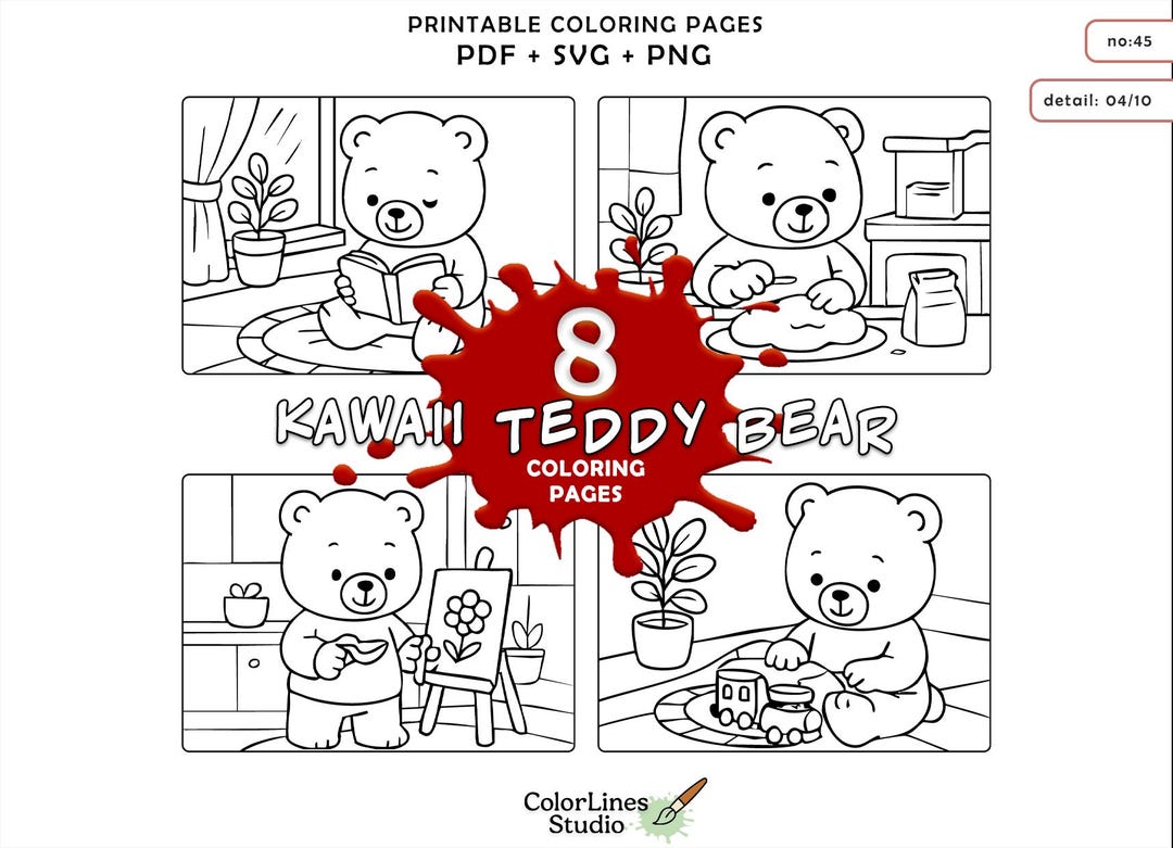 Kawaii Bear Coloring Pages, 8 Cute Printable Sheets for Kids | Daily ...