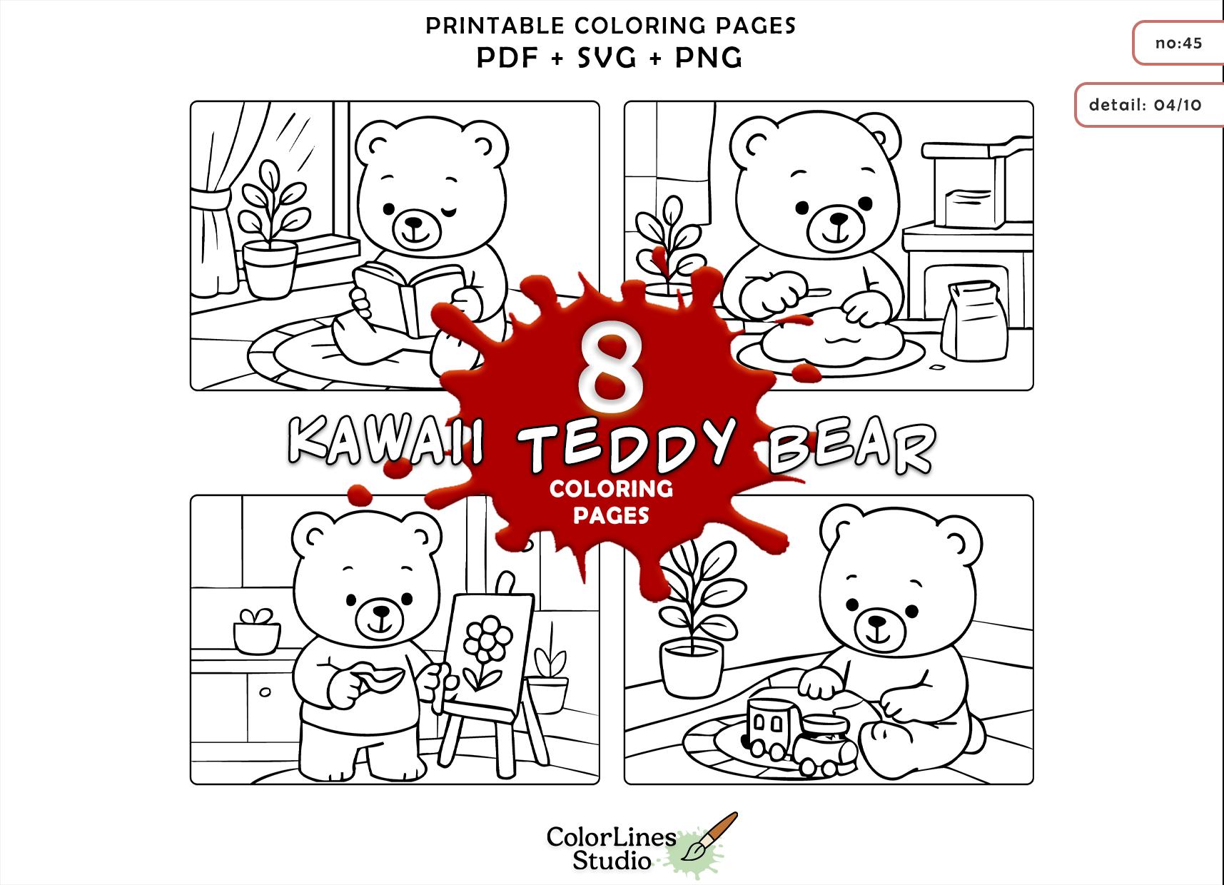 Kawaii Bear Coloring Pages, 8 Cute Printable Sheets for Kids | Daily ...