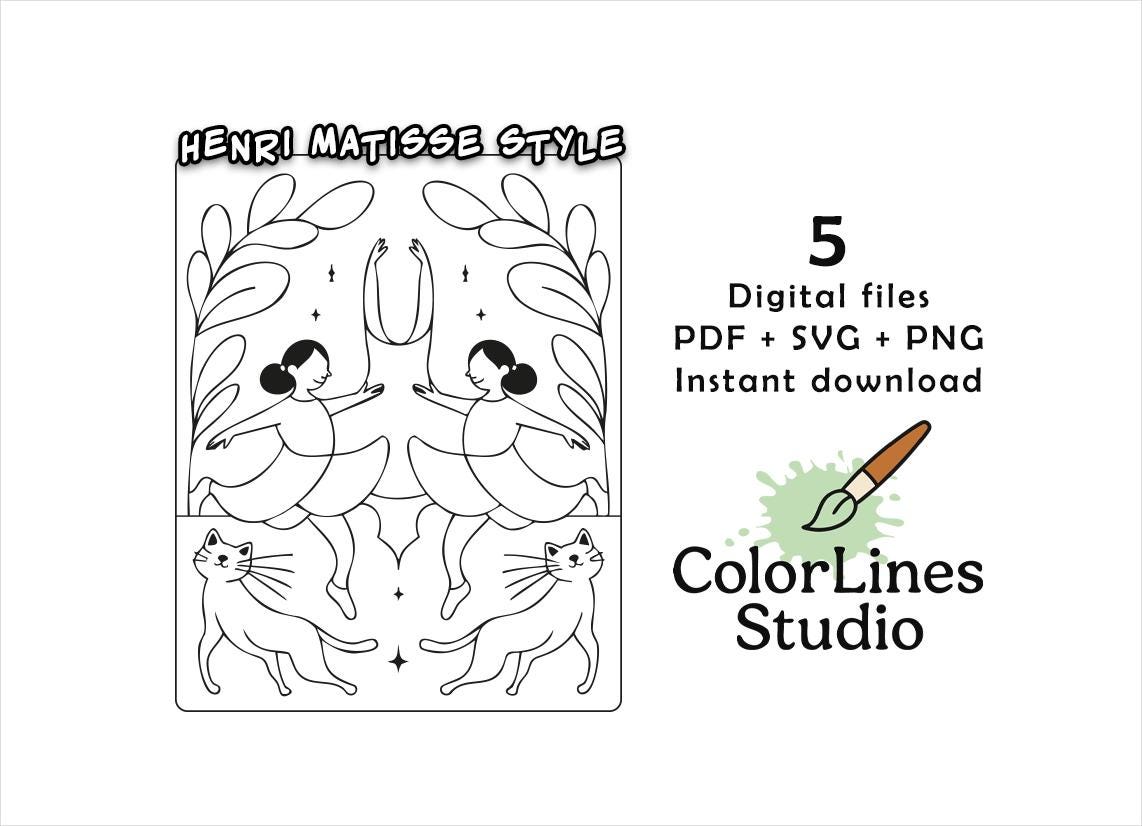 Matisse Style Coloring Pages | Modern Art Cats Dancers Plants ...