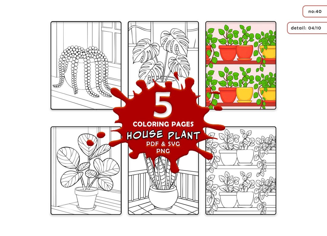 House Plant Coloring Pages Bundle | Indoor Plants Botanical Leaves ...