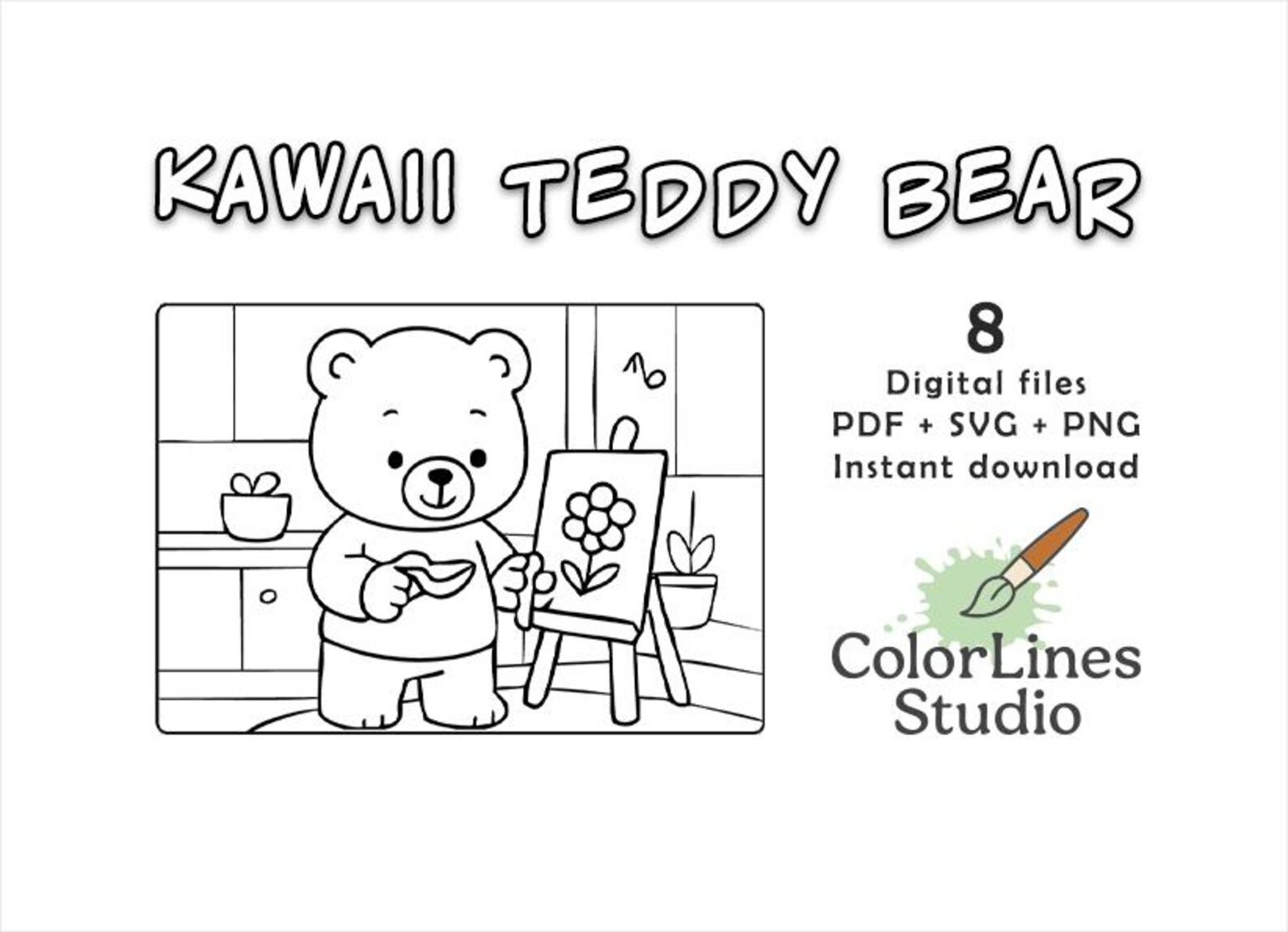 Kawaii Bear Coloring Pages, 8 Cute Printable Sheets for Kids | Daily ...