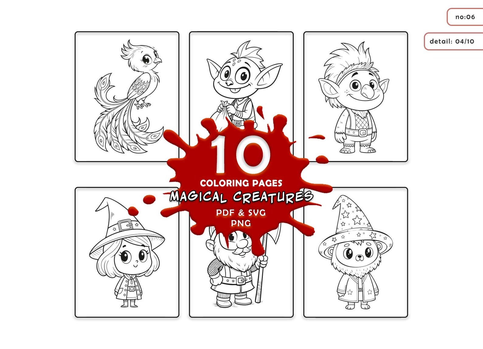 Magical Creatures Coloring Pages | Dragon Unicorn Witch Fairy Angel ...