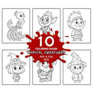 Magical Creatures Coloring Pages | Dragon Unicorn Witch Fairy Angel ...