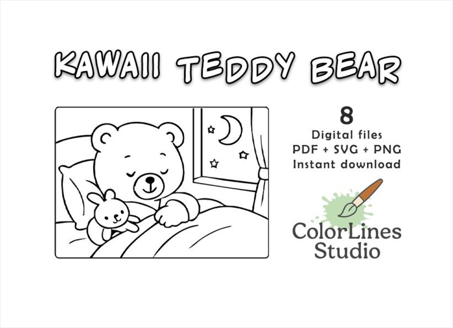 Kawaii Bear Coloring Pages, 8 Cute Printable Sheets for Kids | Daily ...