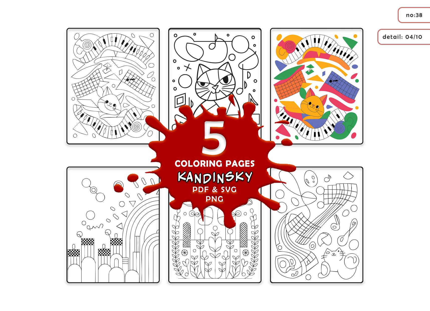 Kandinsky Style Coloring Pages | Abstract Music Art Cats | Modern Art ...